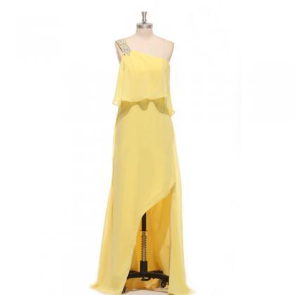 Yellow Prom Dress,simple One Shoulder Tiered Prom Dress,custom Prom ...