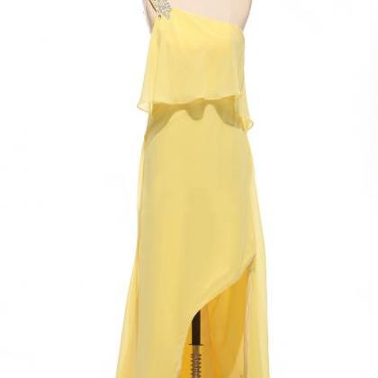 Yellow Prom Dress,simple One Shoulder Tiered Prom Dress,custom Prom ...