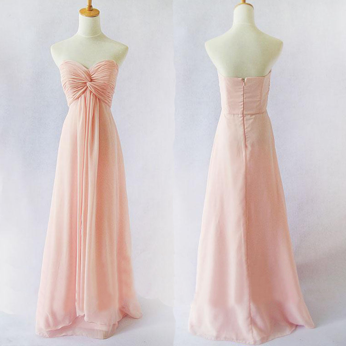 Peach Long Prom Dress,strapless Sweetheart Chiffon Zipper Floor Length ...